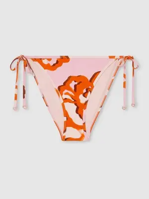 REISS Tina Printed Bikini Bottom - Pink/orange