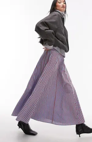 Topshop Multidirectional Stripe Full Maxi Skirt