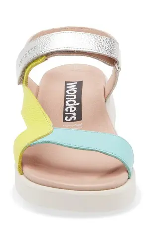 WONDERS Colorblock Leather Sandal - Cyber/ Sea/ Platinum