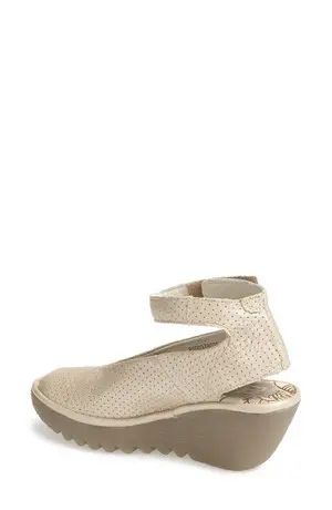Fly London Yala Perforated Leather Wedge Sandal - Silver