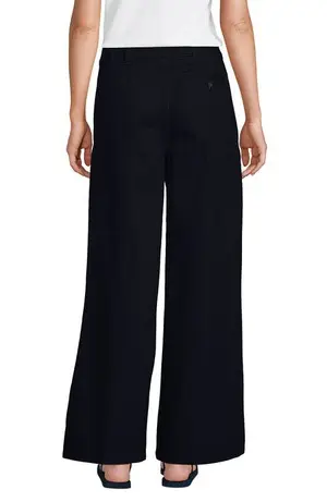 LANDS' END Lightweight Denim Mid Rise Pleated Slouchy Jeans - Deep Rinse