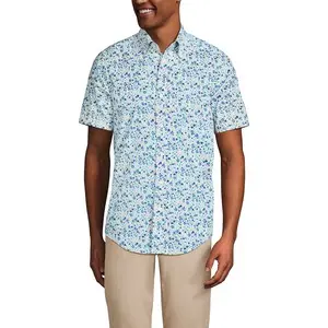 LANDS' END Short Sleeve Essential Lightweight Poplin Crisp White/blue Floral