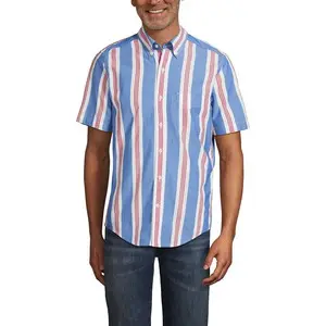 LANDS' END Short Sleeve Essential Lightweight Poplin Soft Cobalt/poppy Stripe