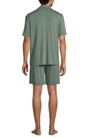LANDS' END Short Sleeve Cooling Knit Short Set - Lily Pad Green