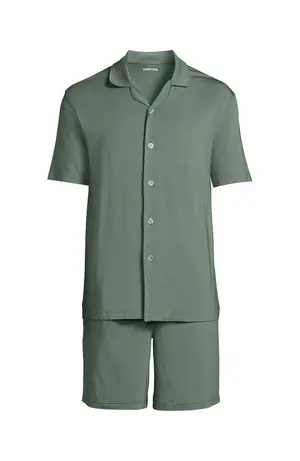 LANDS' END Short Sleeve Cooling Knit Short Set - Lily Pad Green