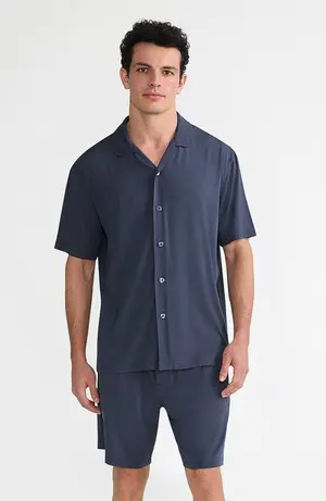 LANDS' END Short Sleeve Cooling Knit Short Set Slate Blue