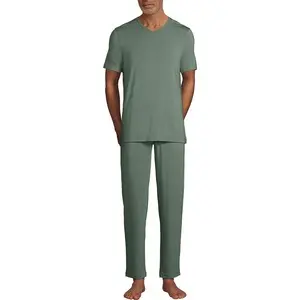LANDS' END Short Sleeve Cooling Knit V-neck Pajama Set - Lily Pad Green