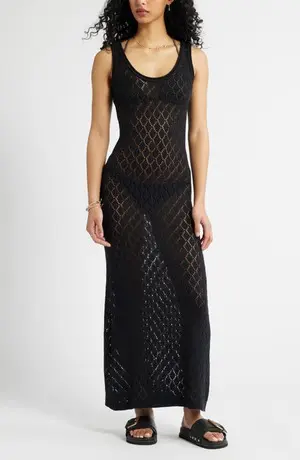 Bp. Sheer Pointelle Maxi Cover-up Dress - Black