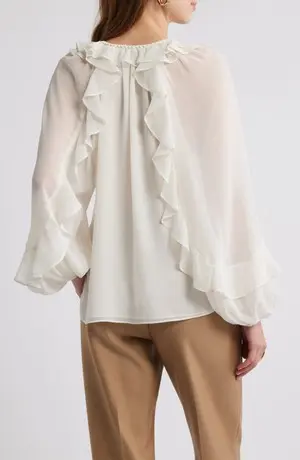 Kobi Halperin Ruffle Split Neck Chiffon Top