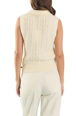 Endless Rose Sleeveless Cable Knit Polo Sweater