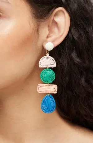 PANACEA Raffia Linear Drop Earrings - Blue Multi