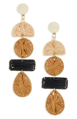 PANACEA Panacea Raffia Linear Drop Earrings Brown