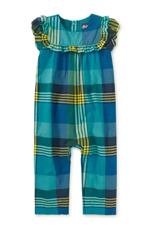 TEA COLLECTION Woven Ruffle Romper - Amazonian Plaid