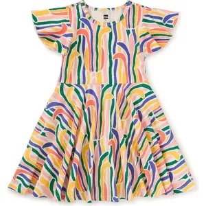 TEA COLLECTION Flutter Sleeve Twirl Dress - Rainbow Pineapple Stripe