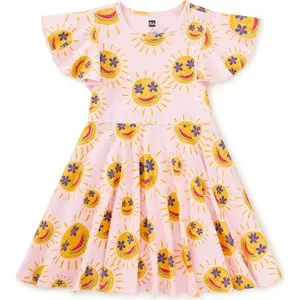 TEA COLLECTION Flutter Sleeve Twirl Dress - Smiley Sun