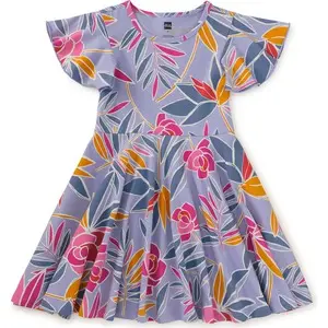 TEA COLLECTION Tea Collection Flutter Sleeve Twirl Dress Tropical Gardenias