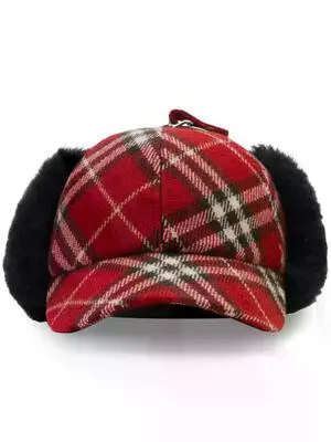 Burberry Check Pattern Trapper Hat - Red