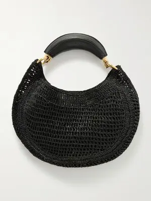 Chloé Leather-trimmed Embroidered Raffia Tote - Black