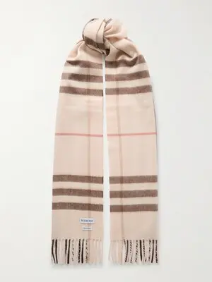 Burberry Fringed Checked Cashmere Scarf - Neutrals