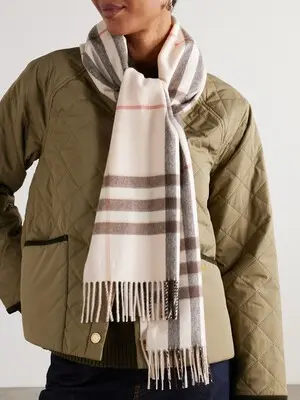 Burberry Fringed Checked Cashmere Scarf - Neutrals