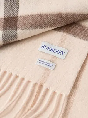 Burberry Fringed Checked Cashmere Scarf - Neutrals