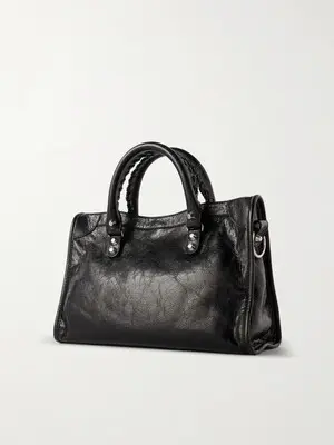 Balenciaga Le City Small Embellished Textured-leather Tote - Black