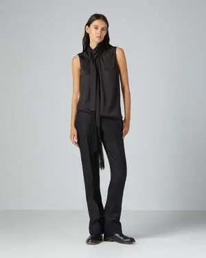 Veronica De Piante Silk Charmeuse Scarf Top With Fringe Detail - Black