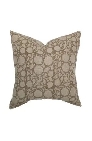 LINEN & JAMES Bowen Floral Handblock Pillow Cover - Soft Brown