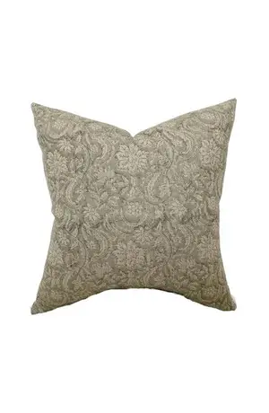 LINEN & JAMES Sydney Neutral Floral Handblock Pillow Cover - Gray