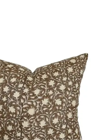 LINEN & JAMES Murphy Deep Brown Floral Handblock Pillow Cover - Java Brown