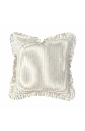 LINEN & JAMES Kennedy | Ivory Pleated Ruffle Linen Stripe Pillow Cover - Cream