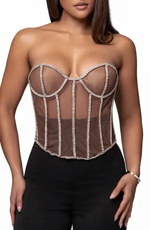JLUXLABEL Rhinestone Corset Top - Brown