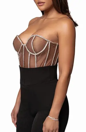 JLUXLABEL Rhinestone Corset Top - Brown