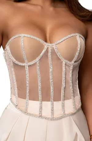 JLUXLABEL Rhinestone Corset Top - Ivory