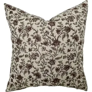 LINEN & JAMES Bridgitt Deep Rose & Sage Floral Pillow Cover - Tan