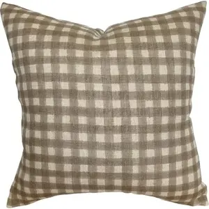LINEN & JAMES Evan Soft Brown Gingham Handblock Pillow Cover - Tan Brown