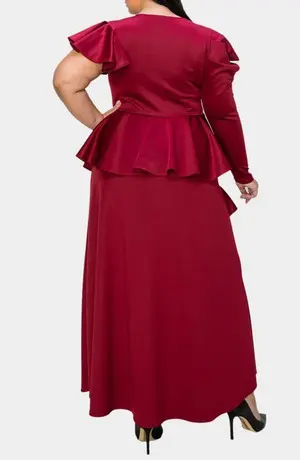 L I V D Vivienne Ruffle Maxi Dress - Burgundy