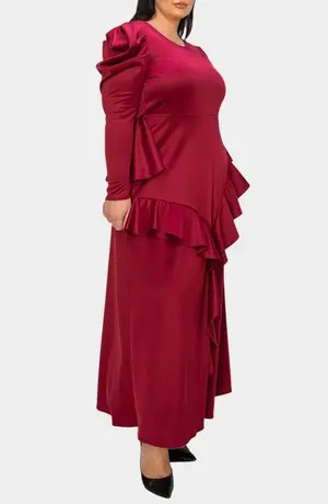 L I V D Vivienne Ruffle Maxi Dress - Burgundy