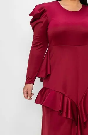 L I V D Vivienne Ruffle Maxi Dress - Burgundy