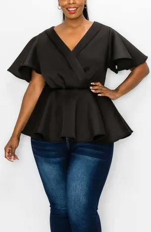 L I V D Siobhan Flutter Sleeve Peplum Top
