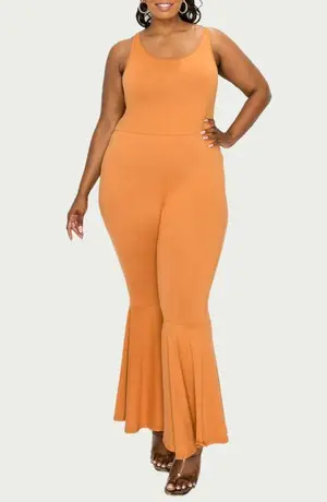 L I V D Jalda Stretch Flare Tank Jumpsuit - Clay