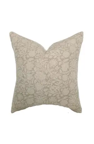 LINEN & JAMES Serena Soft Floral Handblock Pillow Cover - Greige