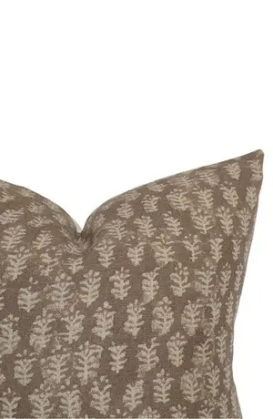 LINEN & JAMES Andie Warm Brown Floral Handblock Pillow Cover