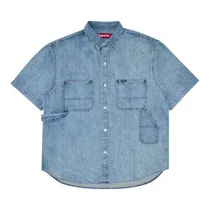 Supreme Loose Fit Short-sleeve Denim Painter Shirt 'washed - Blue
