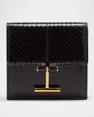 TOM FORD Flap Card Holder In Snake-embossed Leather Black