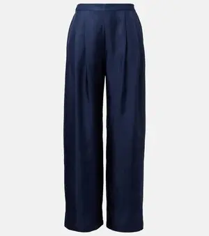 Asceno Isola Wide-leg Silk Pants - Blue