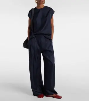 Asceno Isola Wide-leg Silk Pants - Blue