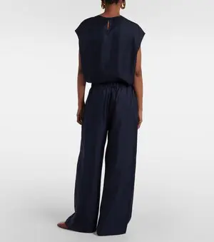 Asceno Isola Wide-leg Silk Pants - Blue