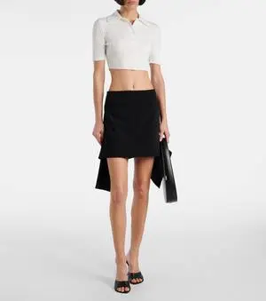 COURREGES Courrèges Cropped Ribbed-knit Polo Shirt