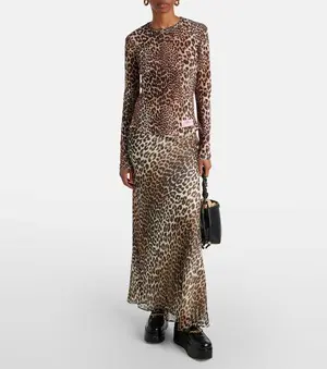 GANNI Leopard-print Mesh Top